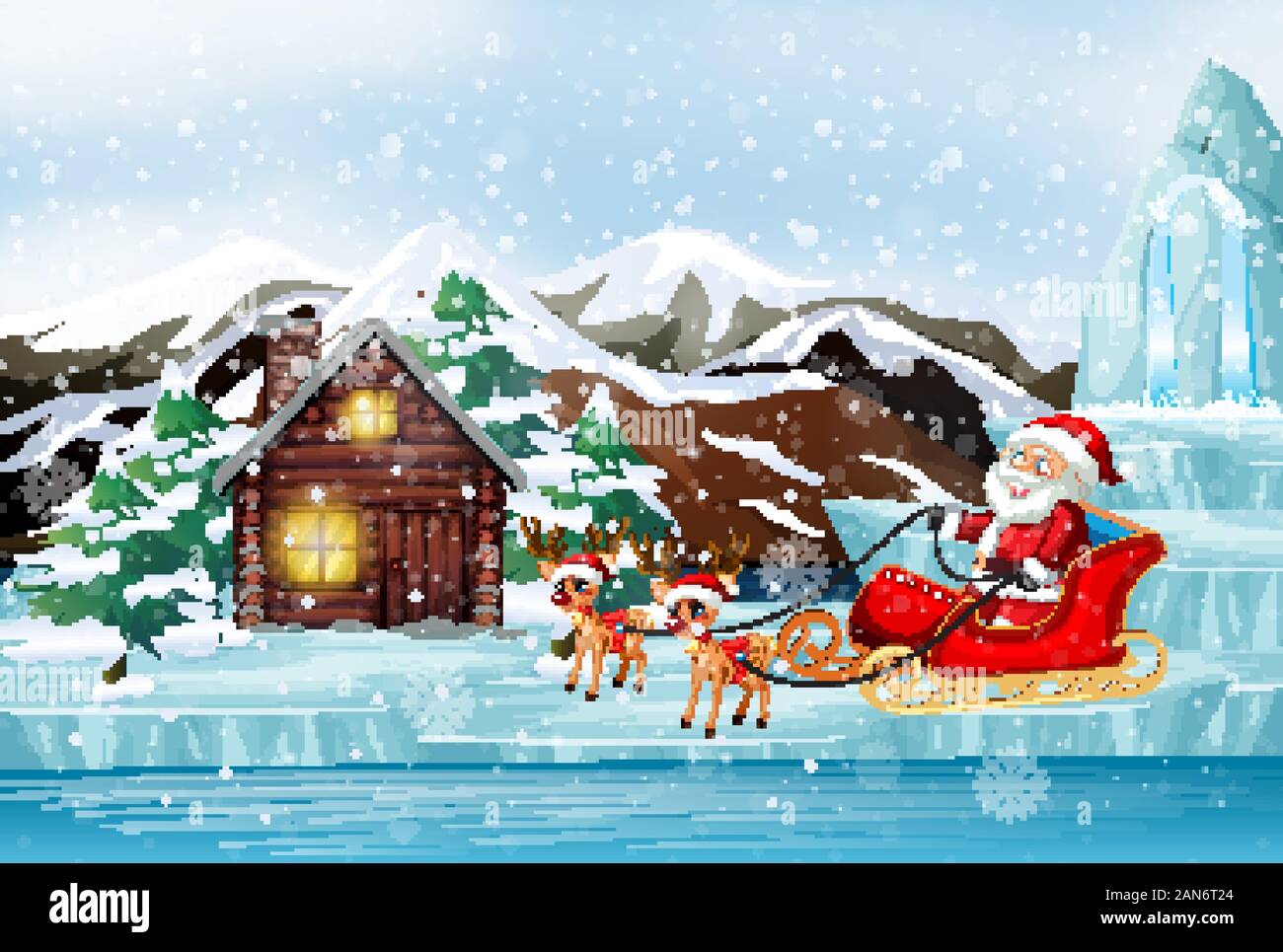 Scene with Santa on sleigh illustration Stock Vector Image & Art - Alamy