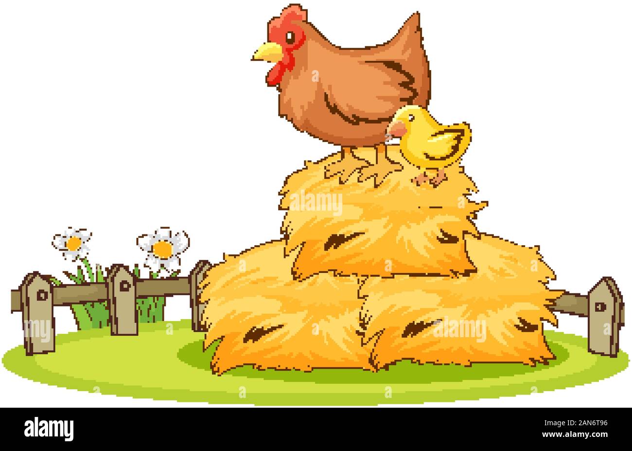 Isolated picture of chicken on haystack illustration Stock Vector Image ...