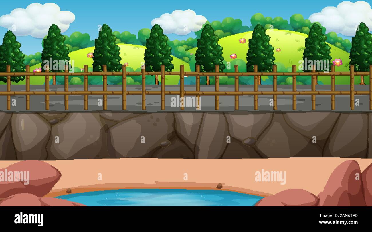 Background scene with fence around the park illustration Stock Vector ...