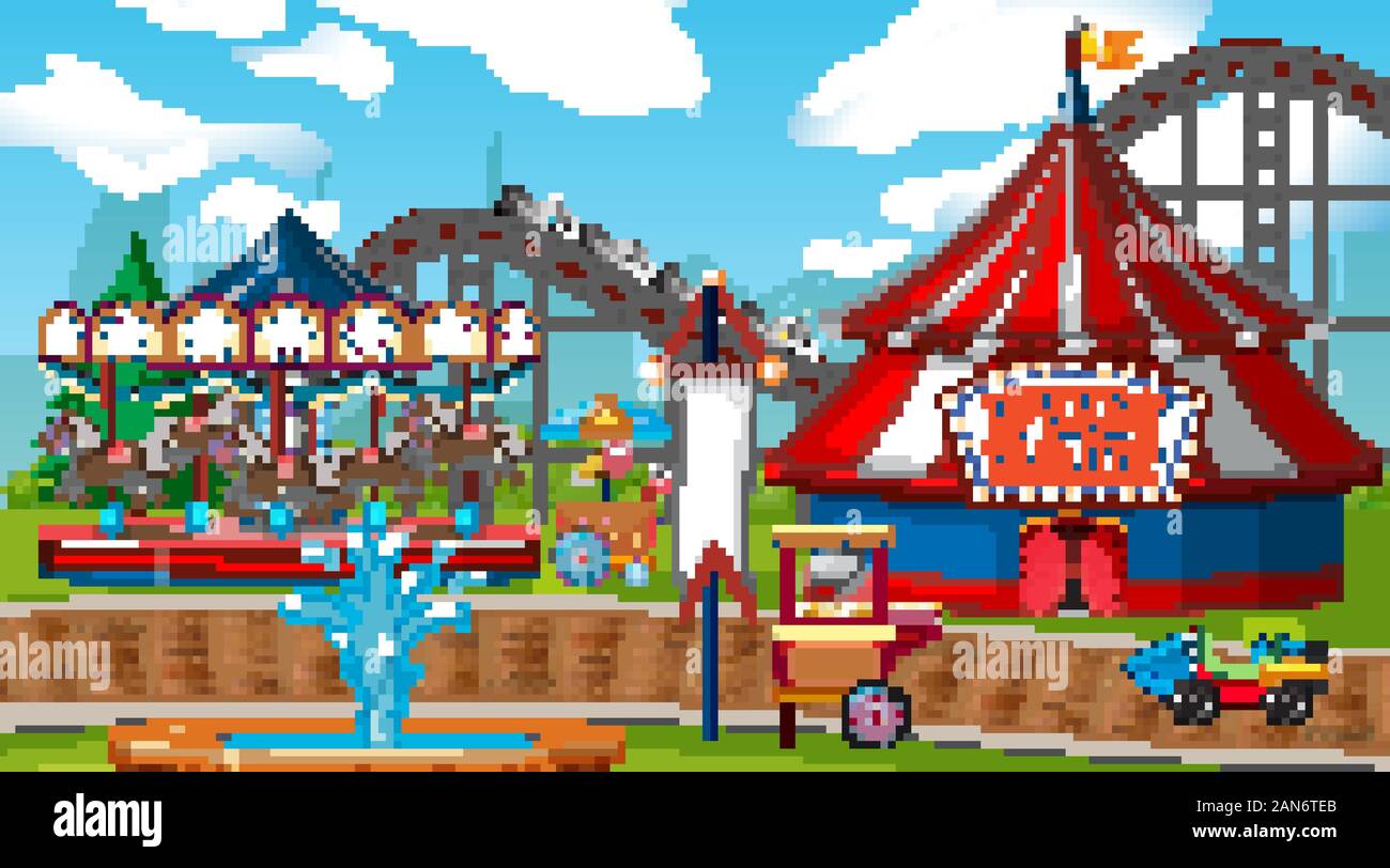 Scene with roller coaster and carousel in the fair illustration Stock ...