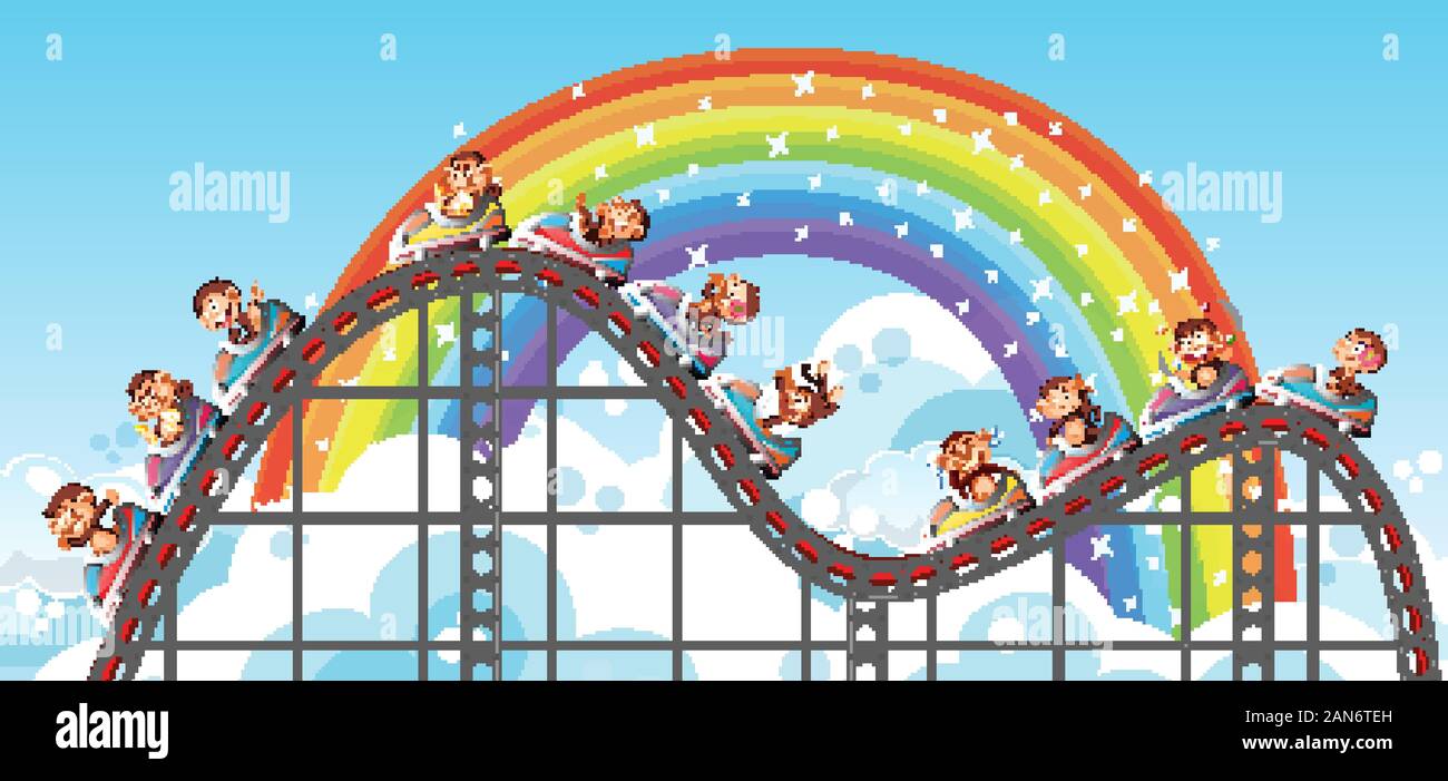 Background with happy monkeys riding roller coaster illustration Stock ...