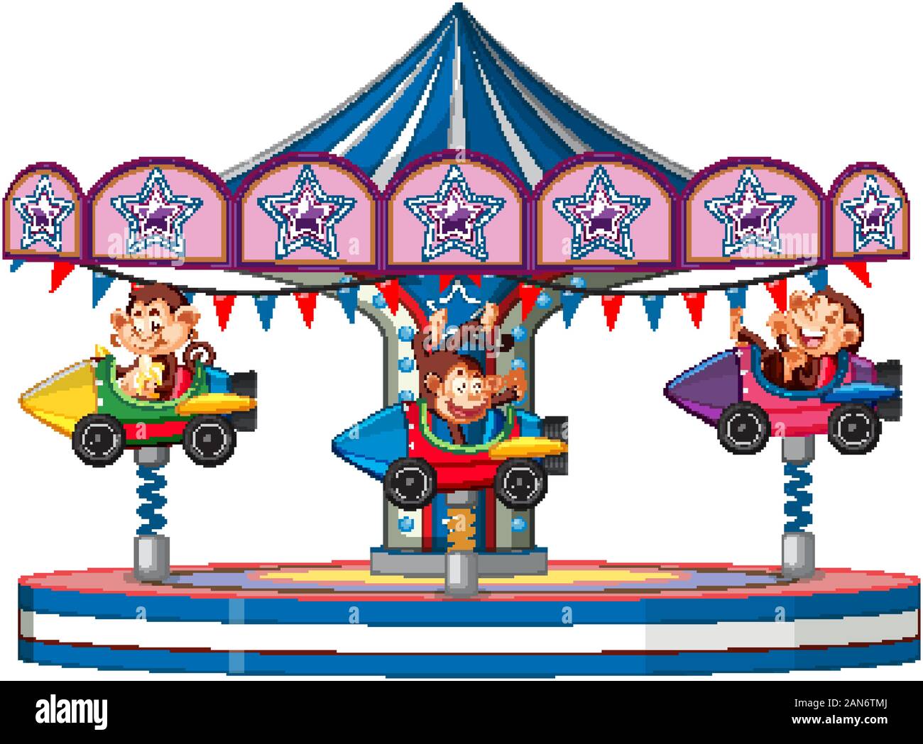 Monkeys riding on rocket ride on white background illustration Stock ...