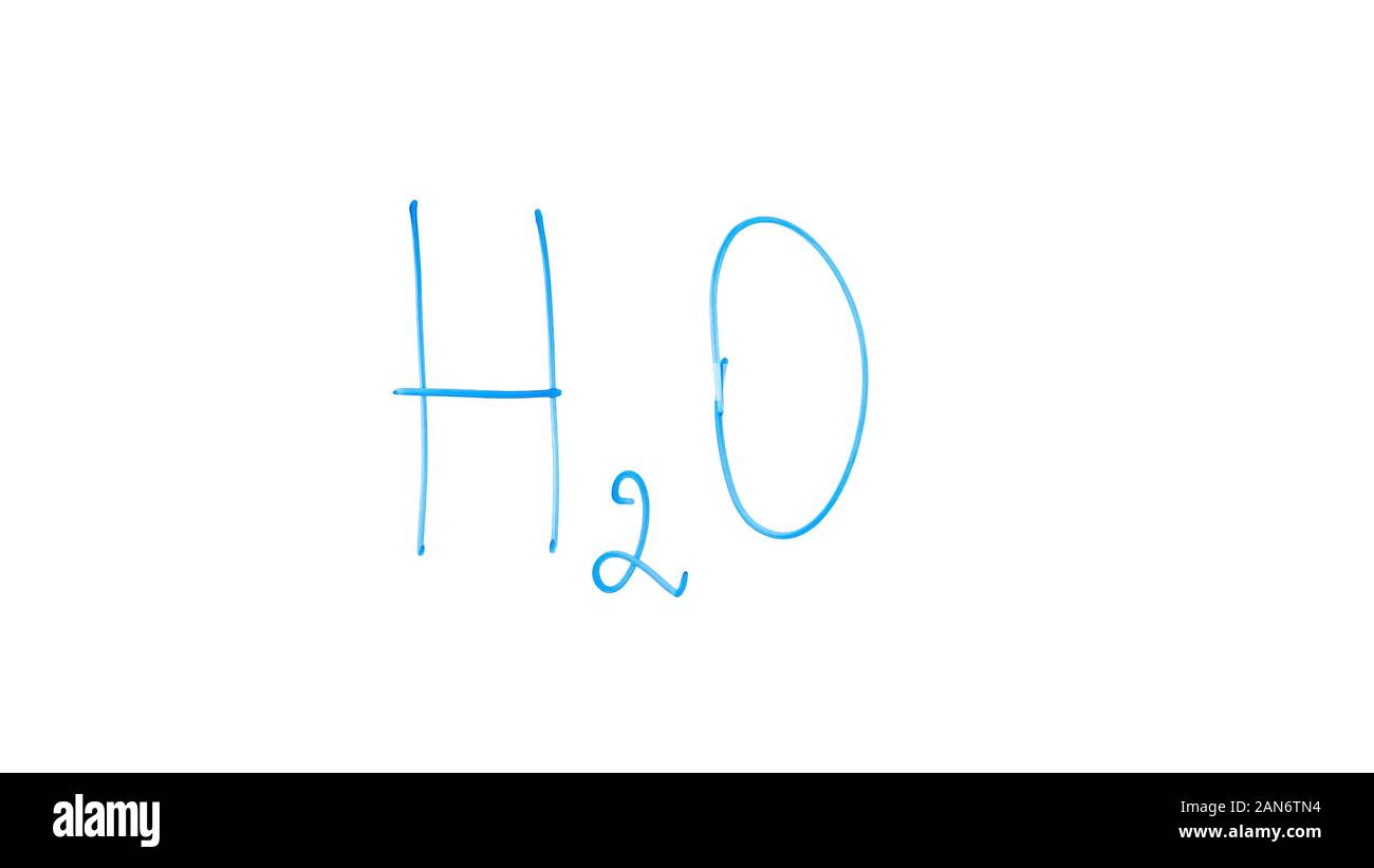 H2O formula written on glass, basic chemistry lesson about molecule of ...