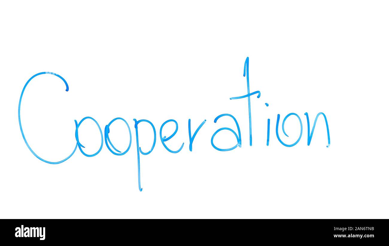 Cooperation word written on glass, partnership in business, joint ...