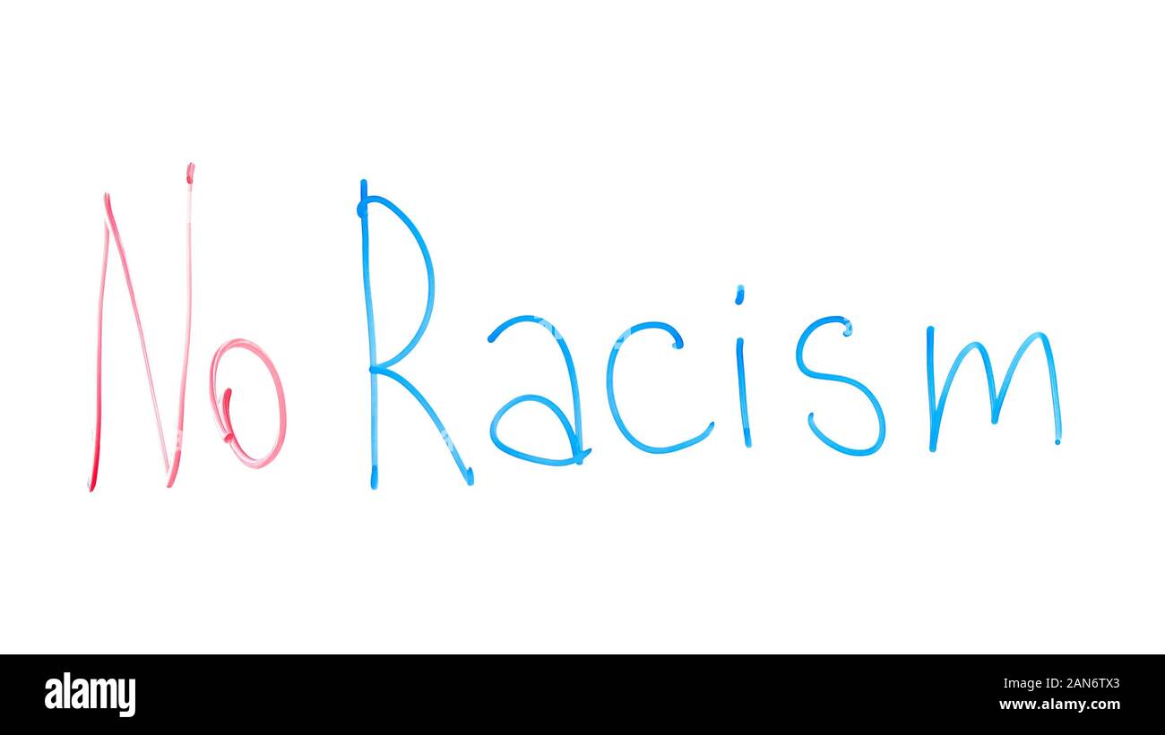 No racism phrase written on glass, fight for equal rights for national ...