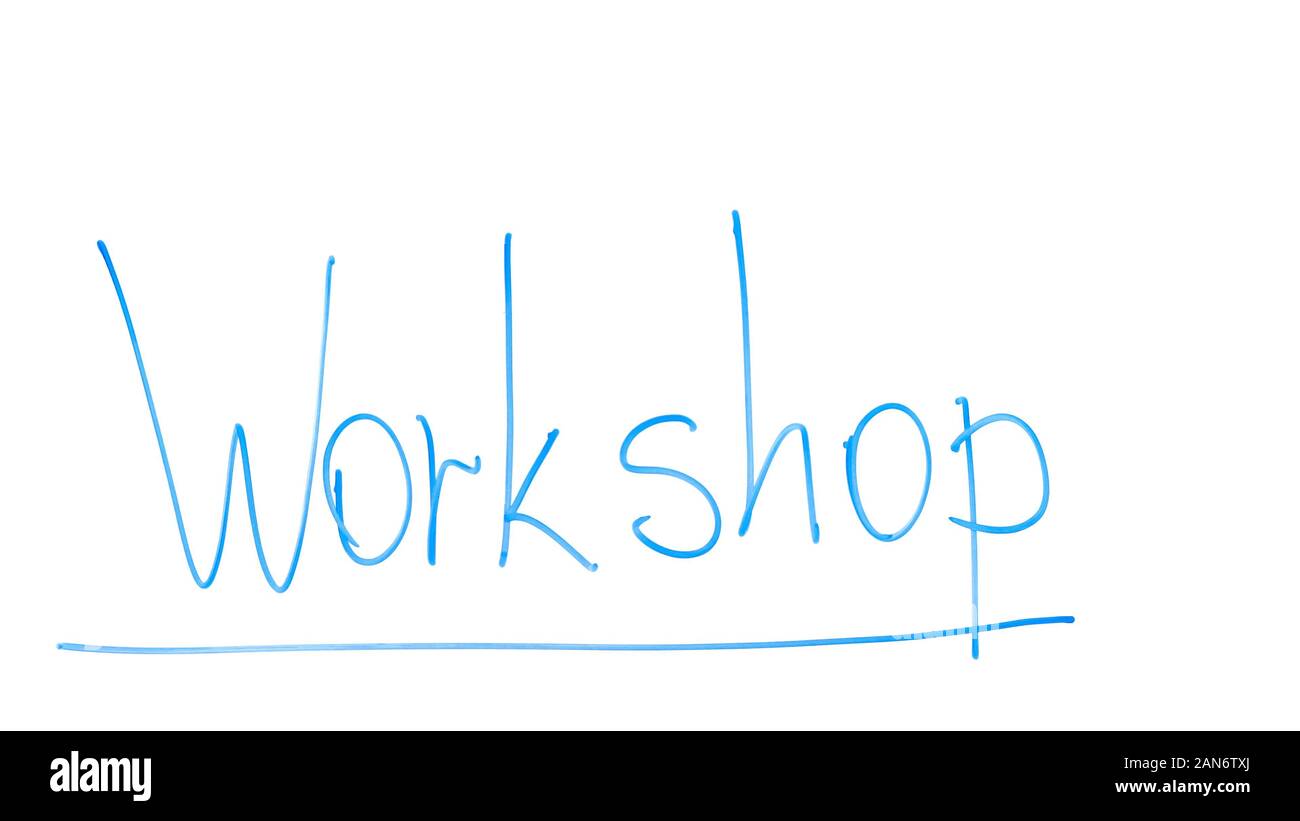 Workshop word written on glass, training for self-development, business ...
