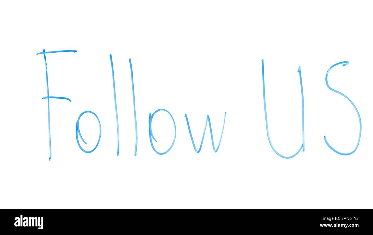 Follow us phrase written on glass, social media network, subscribing ...