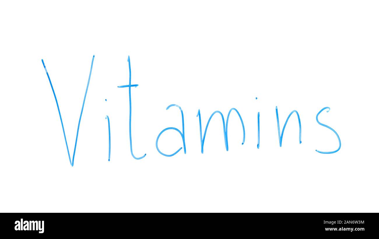 Vitamins word written on glass, organic and essential nutrient, healthy ...