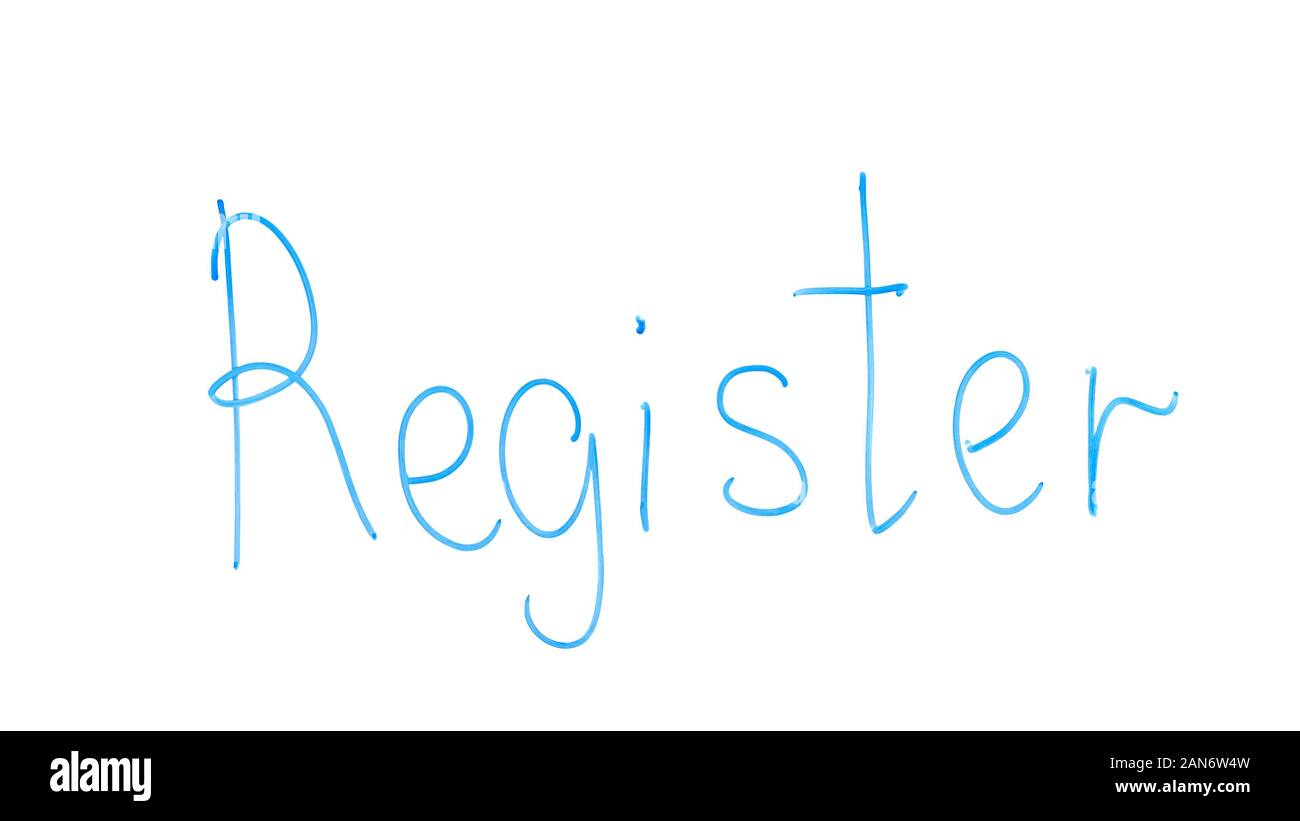 Register word written on glass, entering, join in network or record new ...