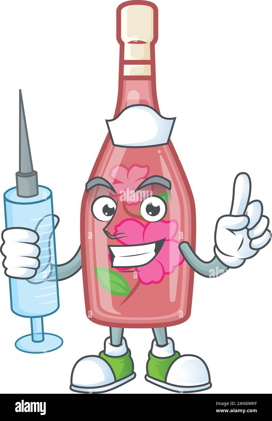 Smiley Nurse pink bottle wine cartoon character with a syringe Stock ...