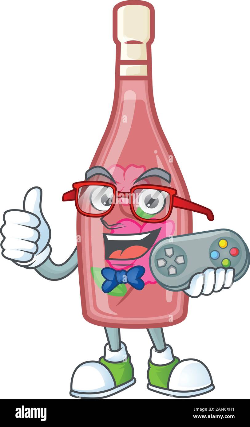 Smiley gamer pink bottle wine cartoon mascot style Stock Vector Image ...
