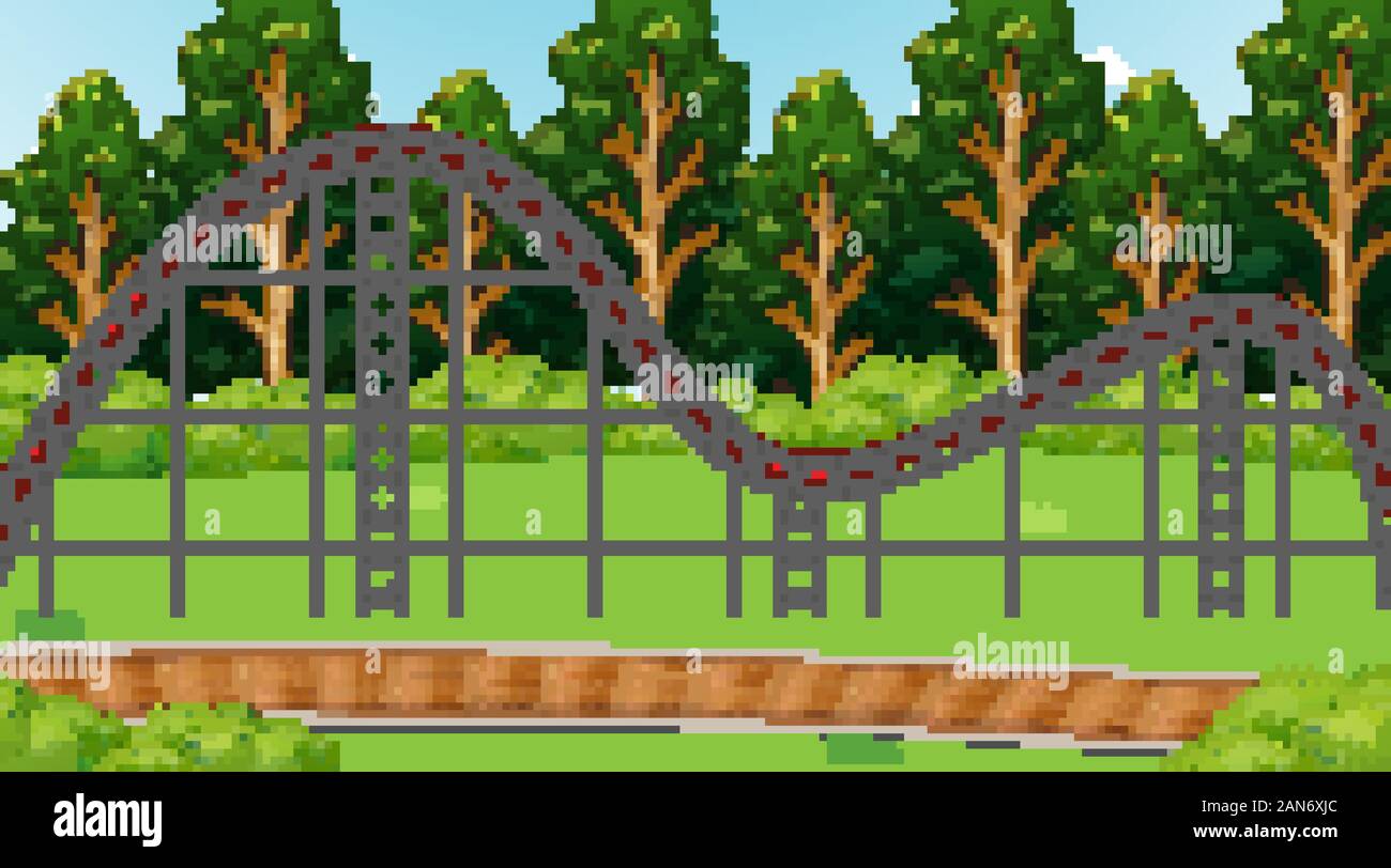 Scene with empty roller coaster track in the pakr illustration Stock ...