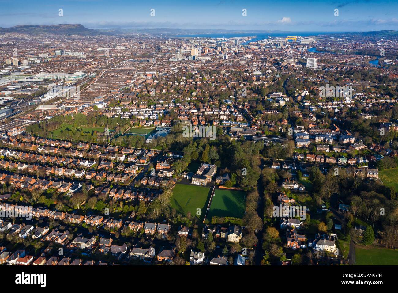 Aerial view of Belfast Northern Ireland from the Malone area Stock ...