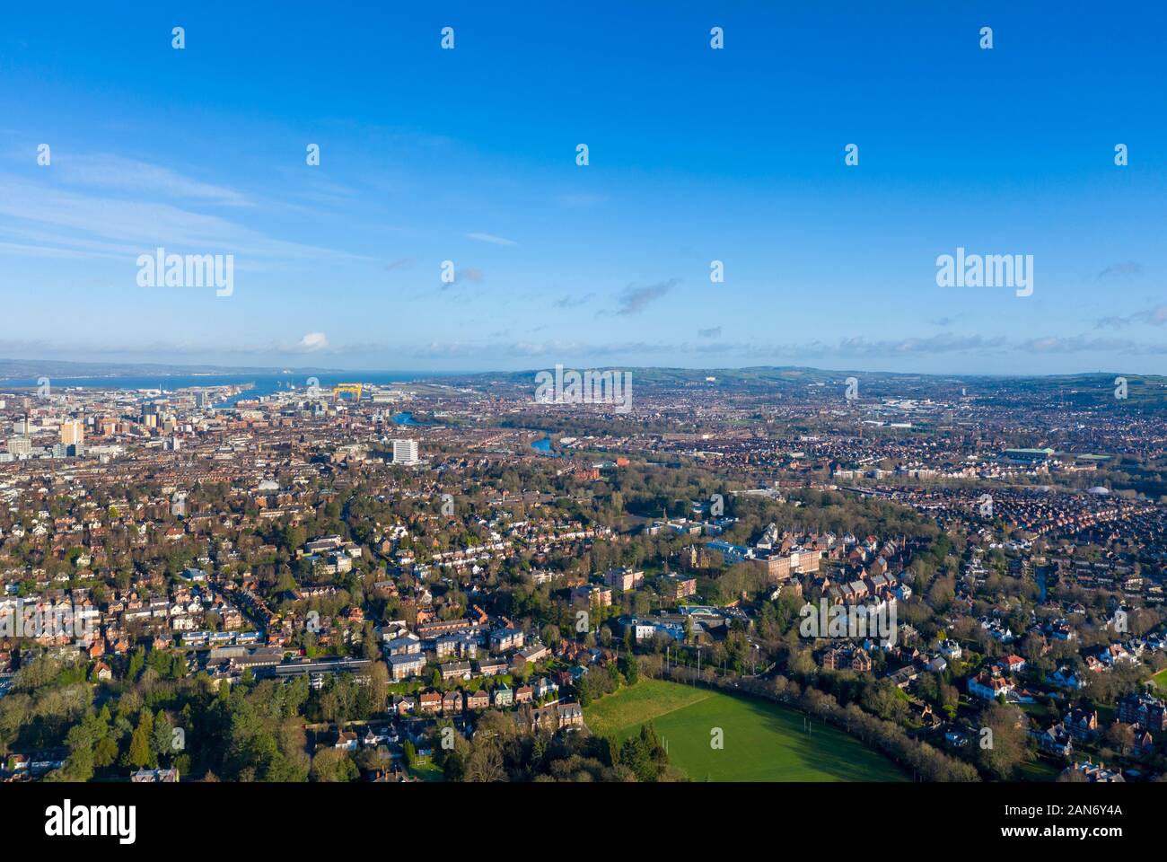 Aerial view of Belfast Northern Ireland from the Malone area Stock ...