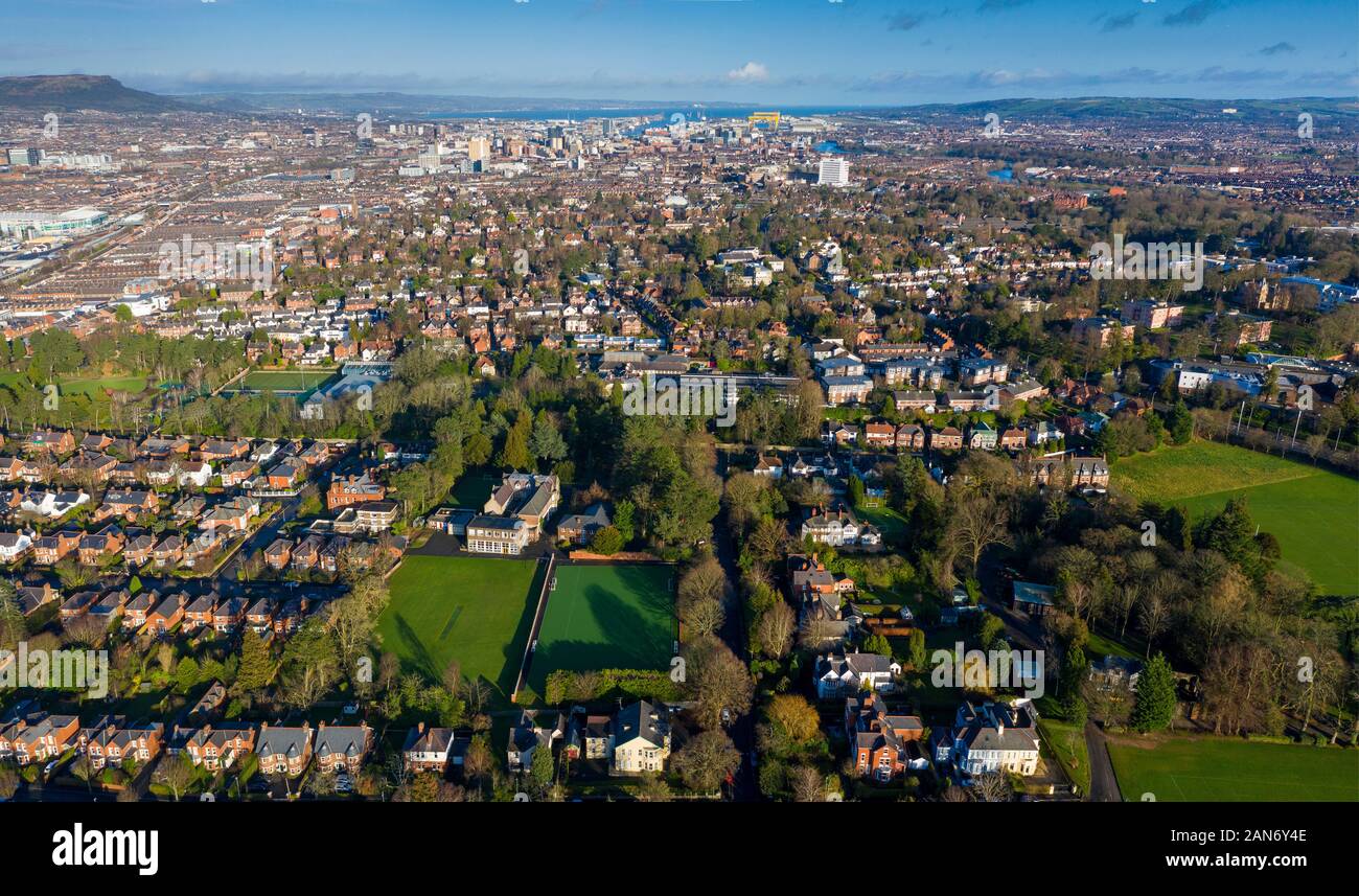 Aerial view of Belfast Northern Ireland from the Malone area Stock ...