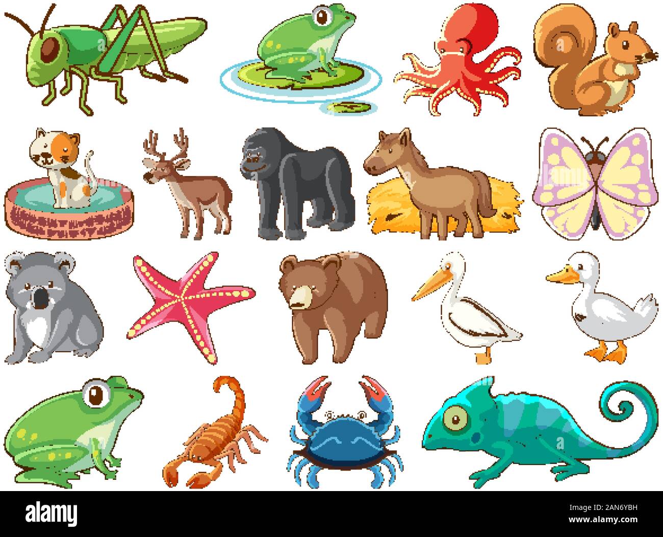 Large set of wildlife with many types of animals illustration Stock ...