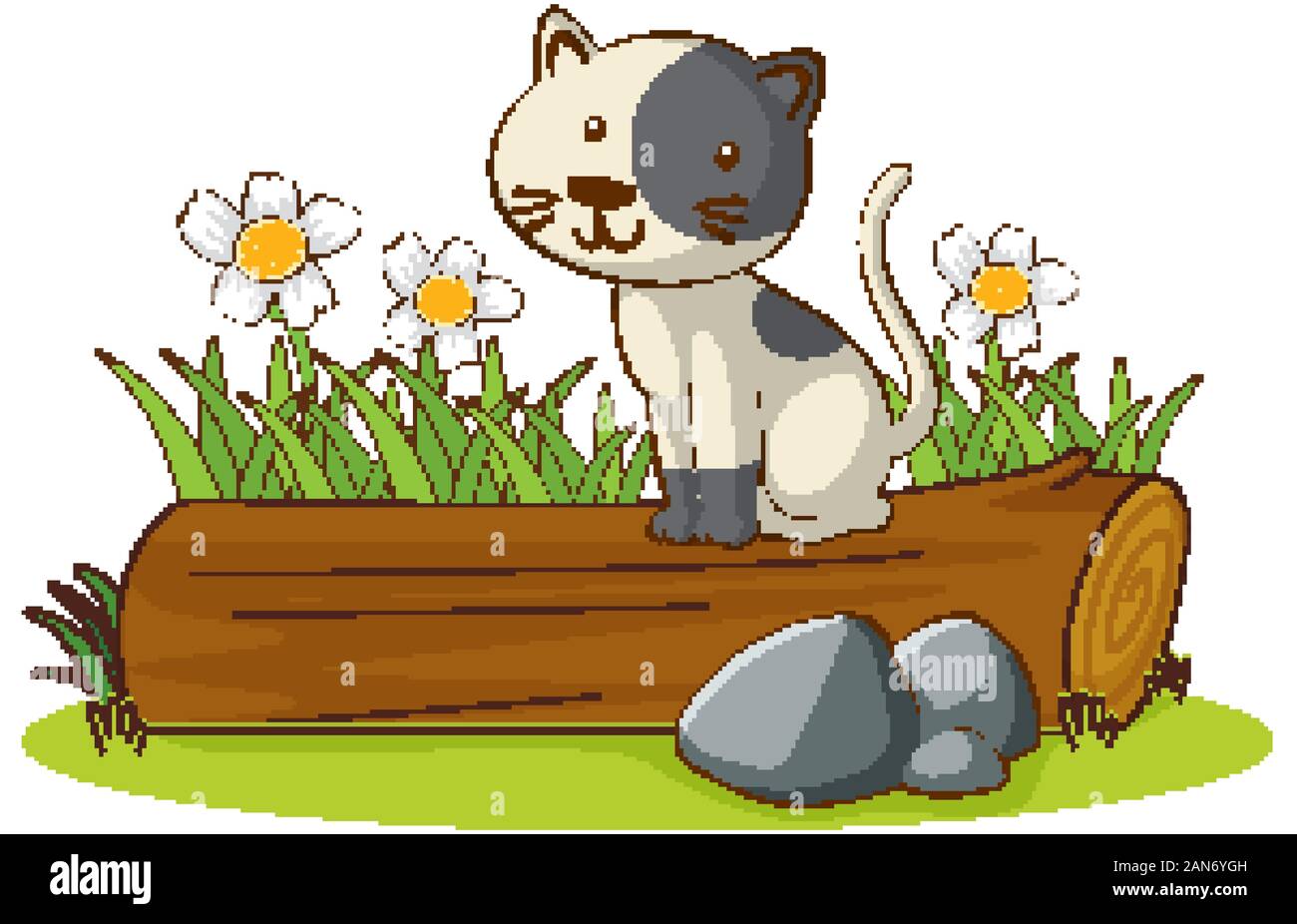 Isolated picture of cute cat on log illustration Stock Vector Image ...
