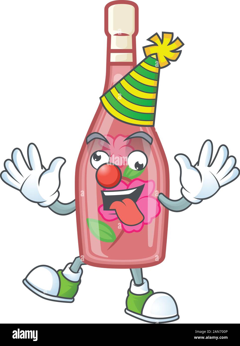 Funny Clown pink bottle wine cartoon character mascot design Stock ...