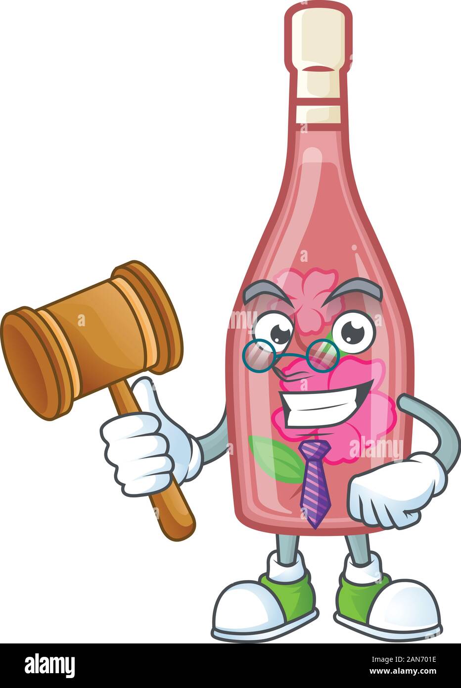 Smart Judge pink bottle wine in mascot cartoon character style Stock ...