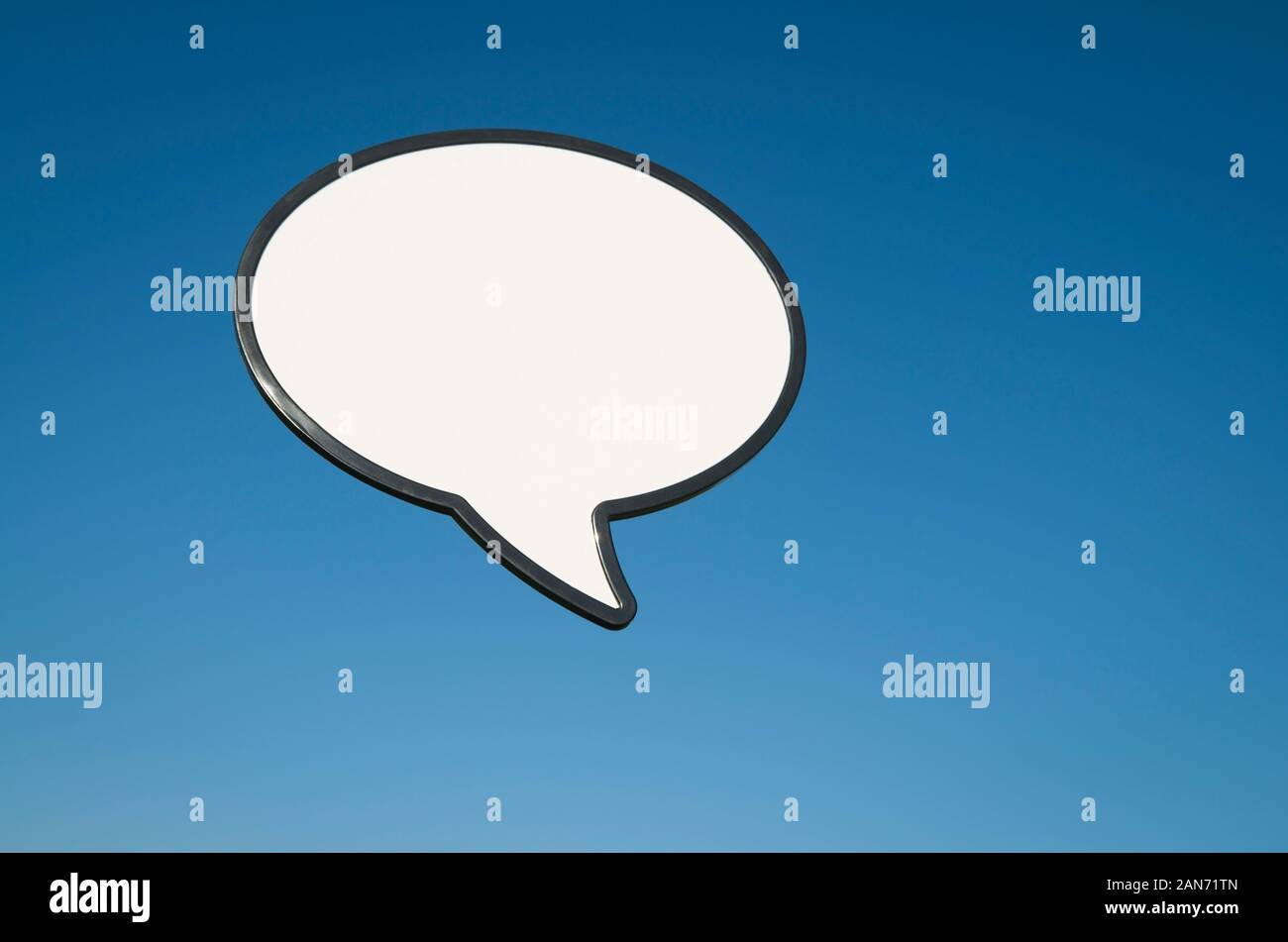 Single graphic speech bubble with blank white copy space floating ...