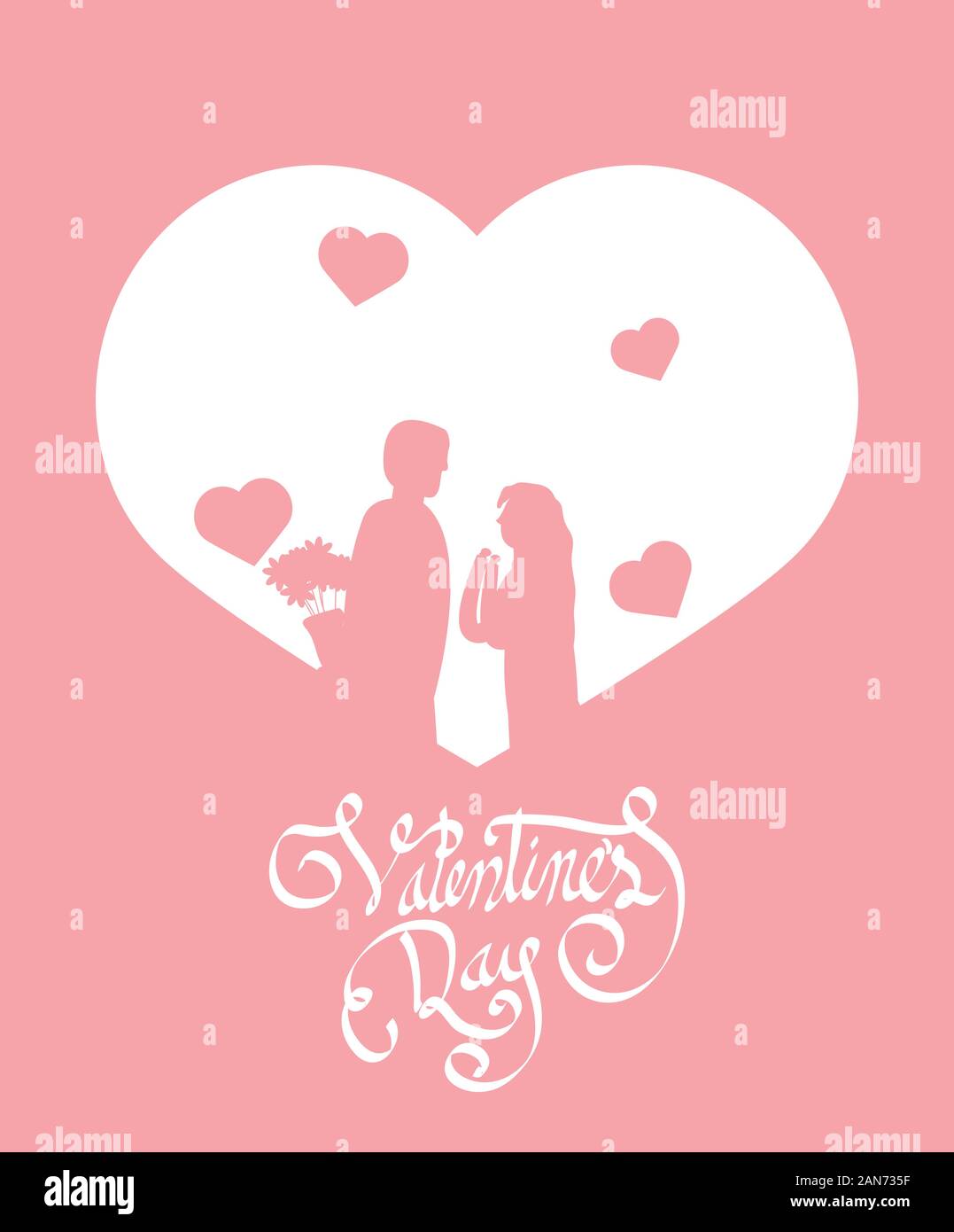 happy valentines day with couple in heart silhouettes Stock Vector ...