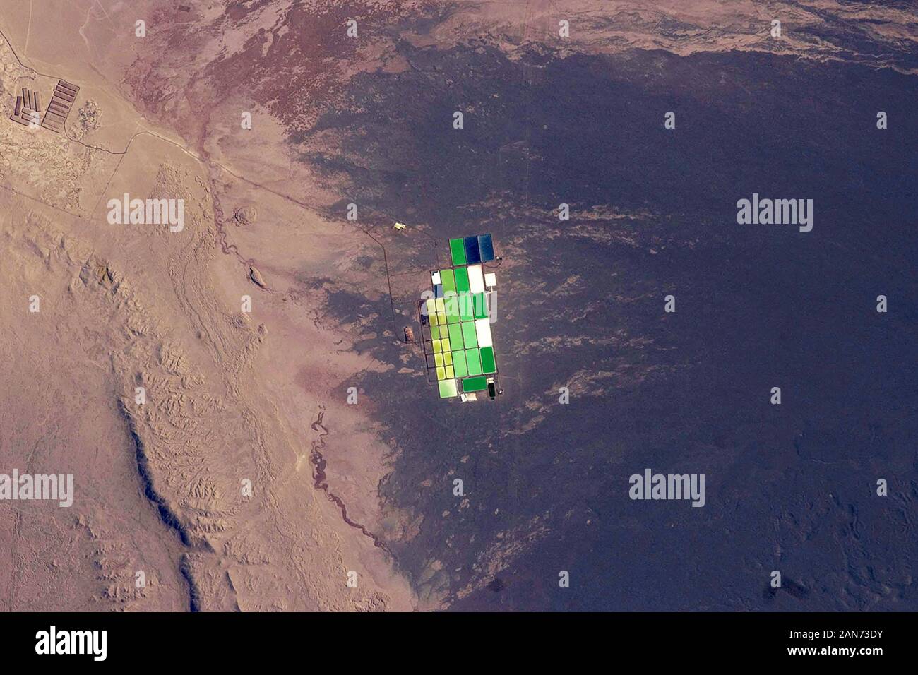NASA satellite image evaporation ponds in the Atacama desert, Chile ...