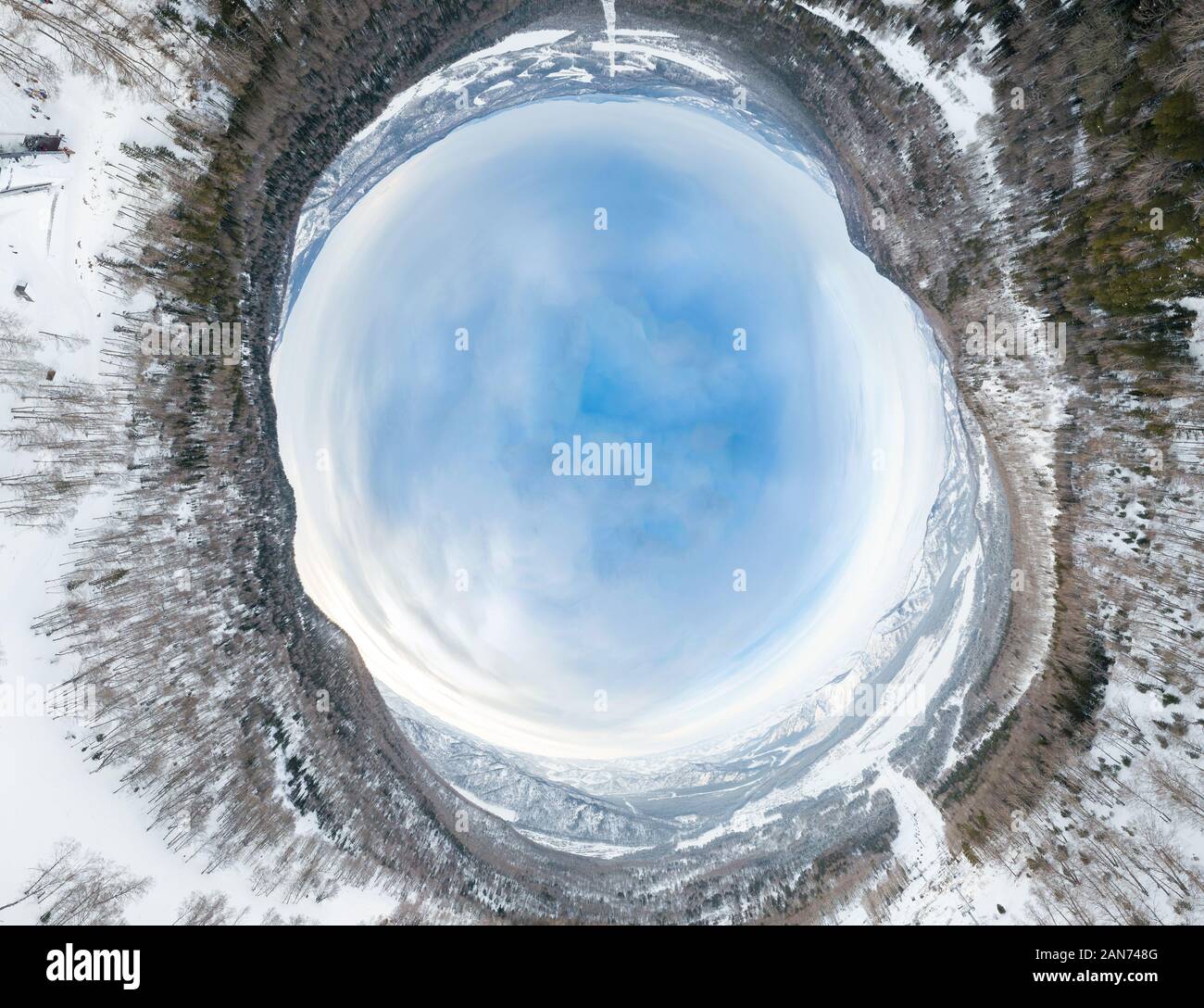 360 degree panoramic aerial drone little planet view of an abstract ...
