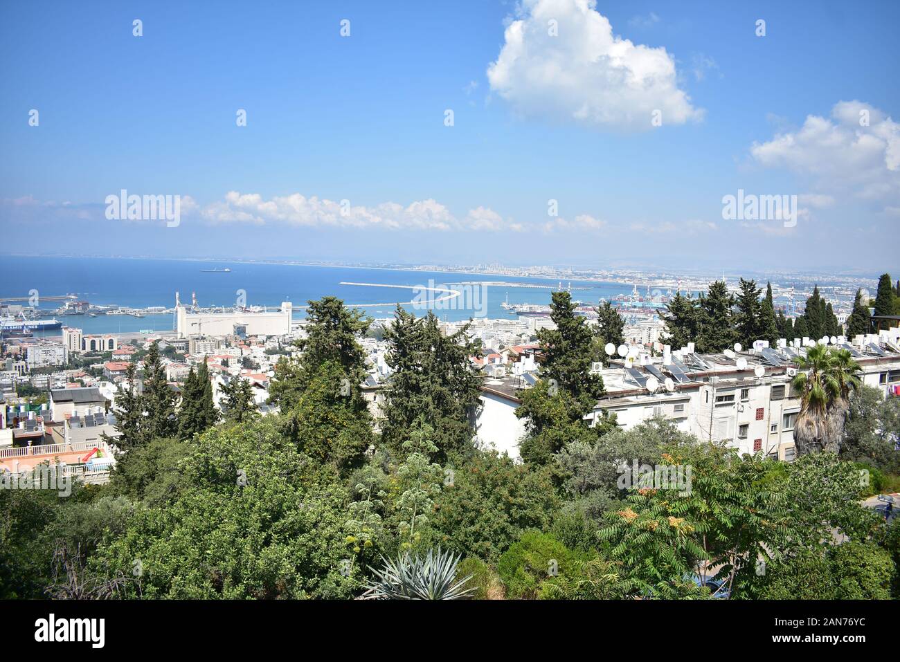 Landscape with ocean and trees of Haifa Israel on a sunny day Stock ...