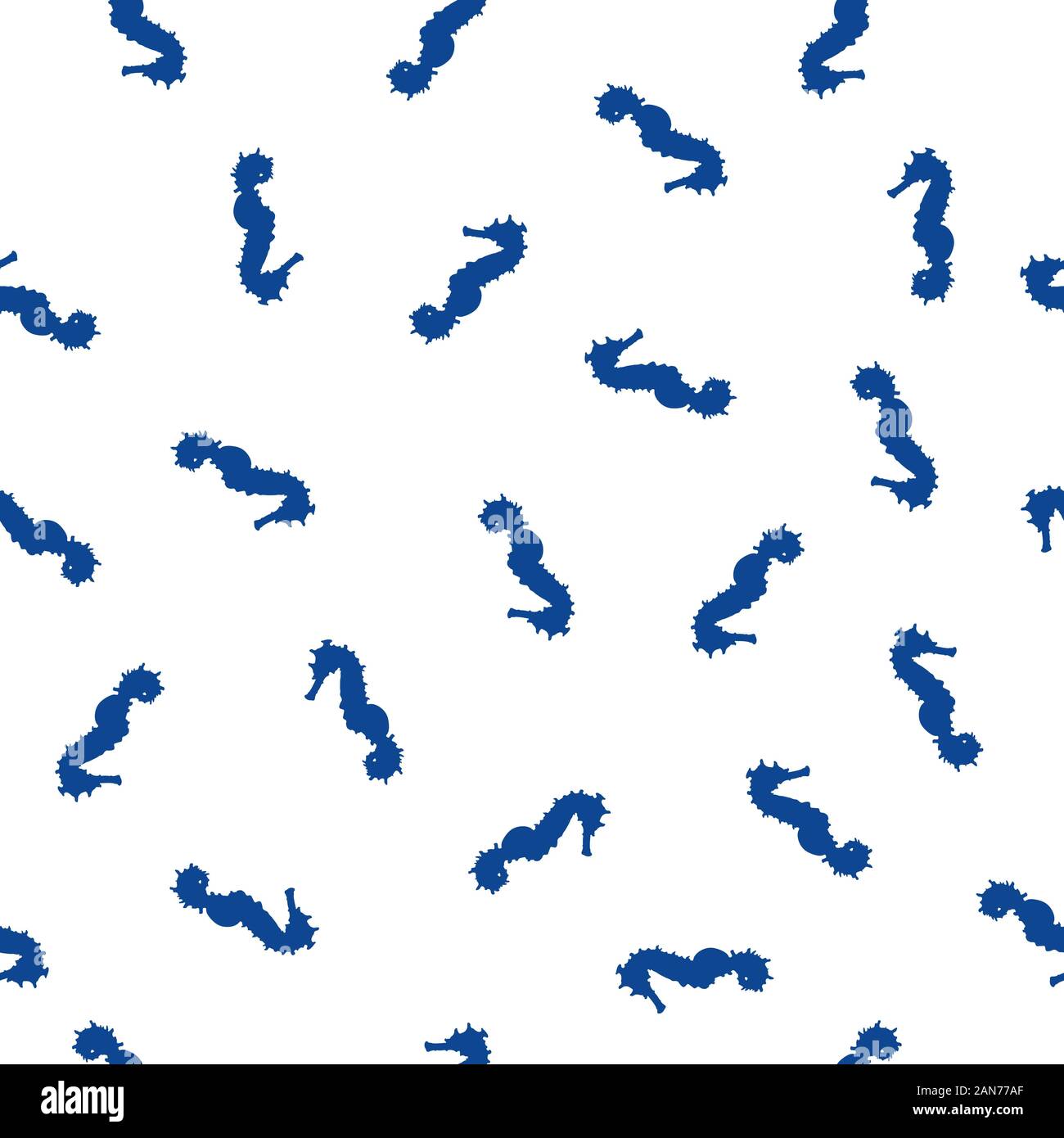 Seamless pattern blue Seahorse silhouette on white background. Elegant ...