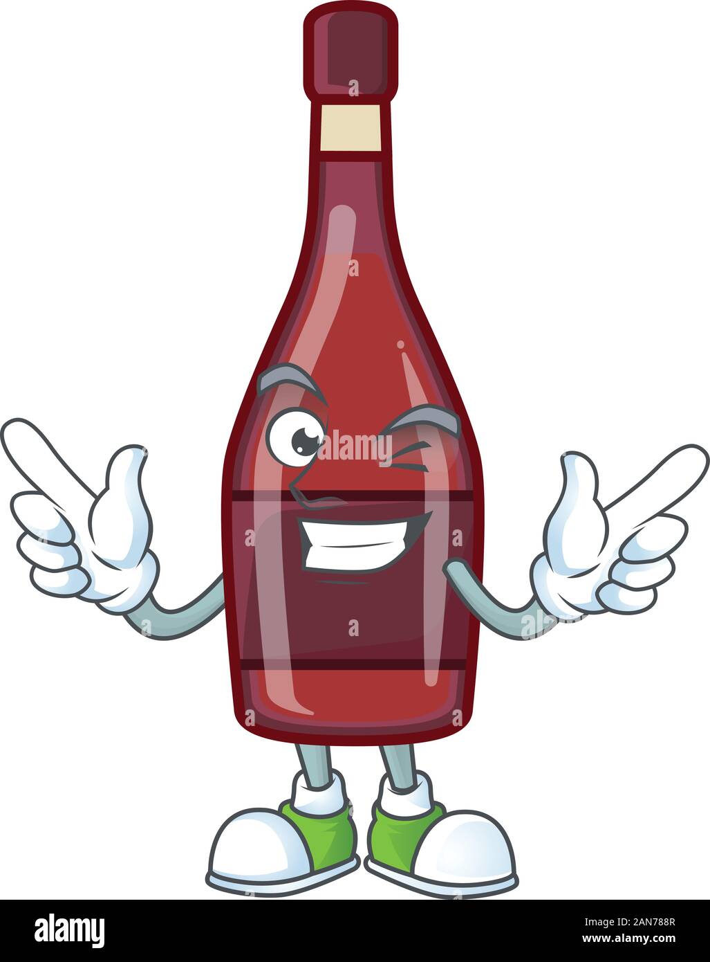 Funny face red bottle wine cartoon character style with Wink eye Stock ...
