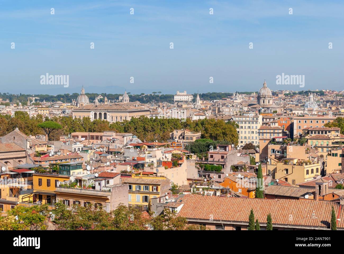 Rome overview with monument Panorama from Piazzale Garibaldi. Italy ...