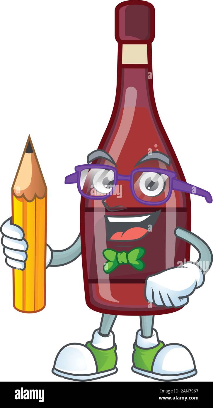A picture of Student red bottle wine character holding pencil Stock ...