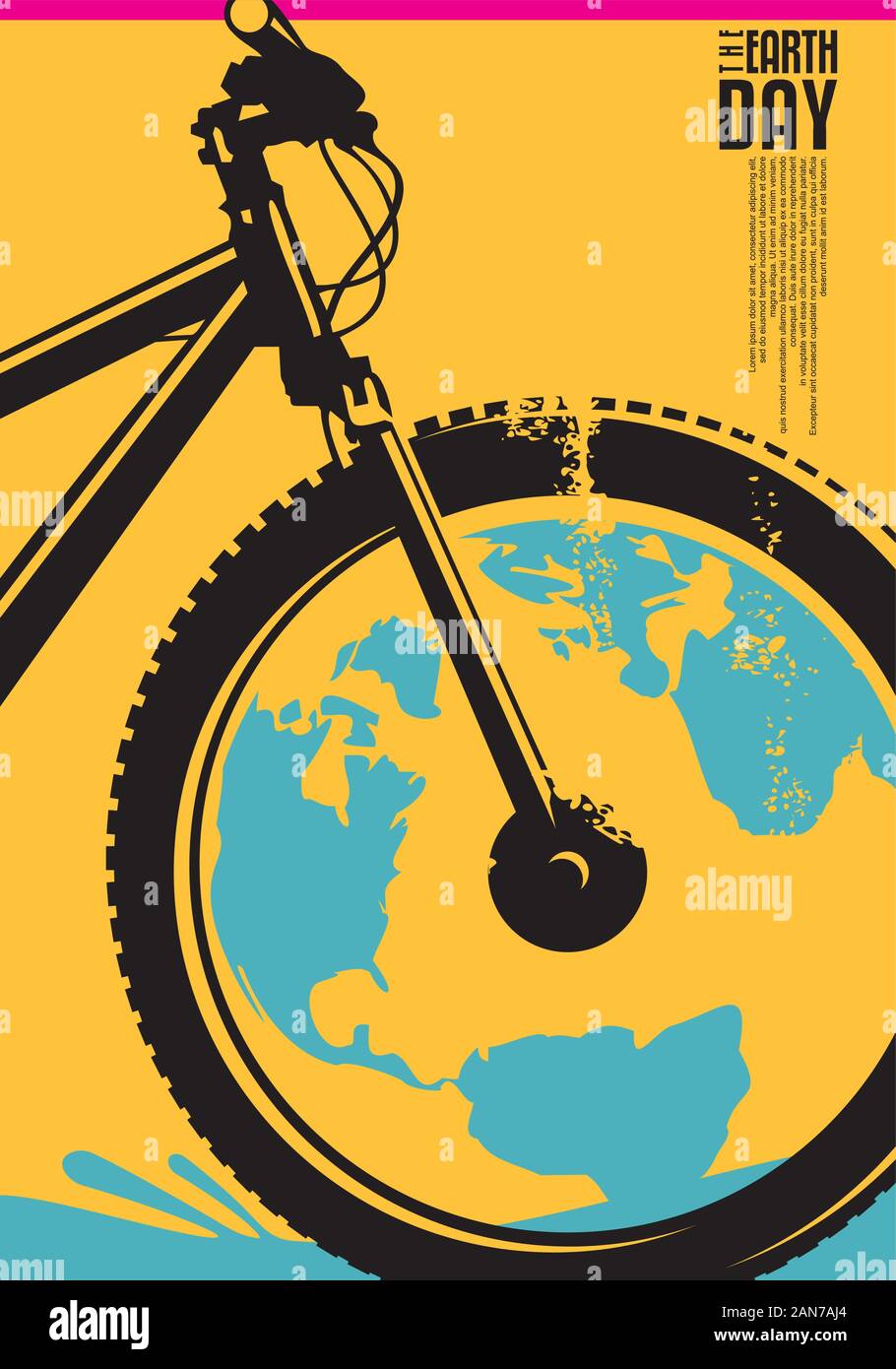 Earth Day Poster Design Concept With Bicycle And Globe Shape Ecology 