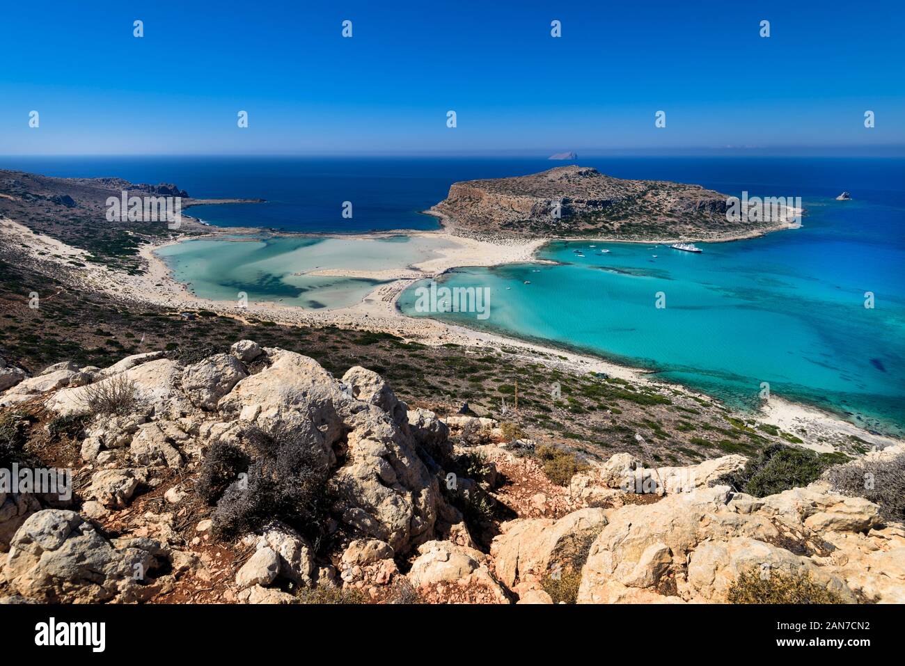 Balos Island Crete. Greece. View of the bay and white sand beach of ...