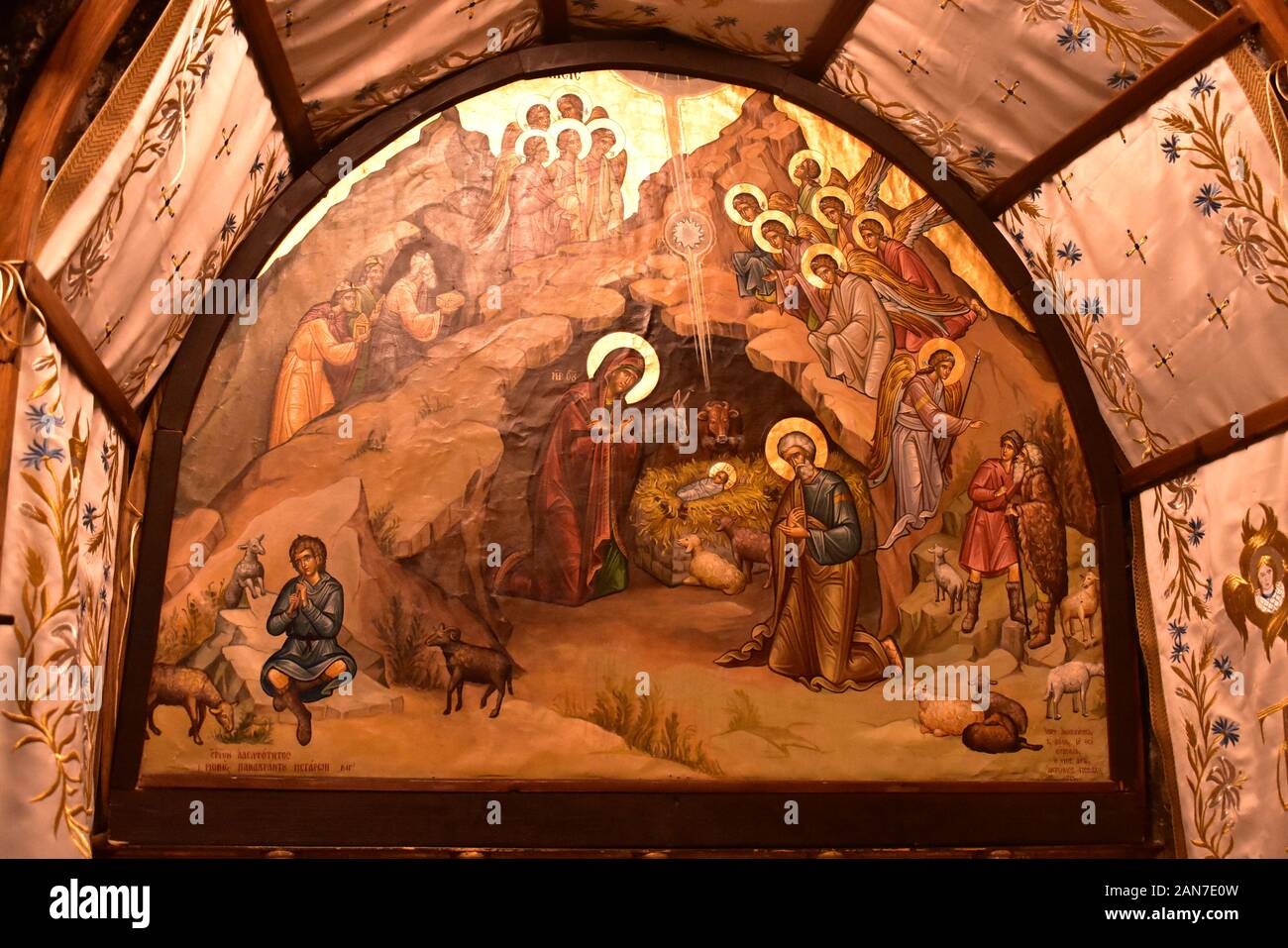Painting of a nativity scene inside of the Church of the Nativity ...