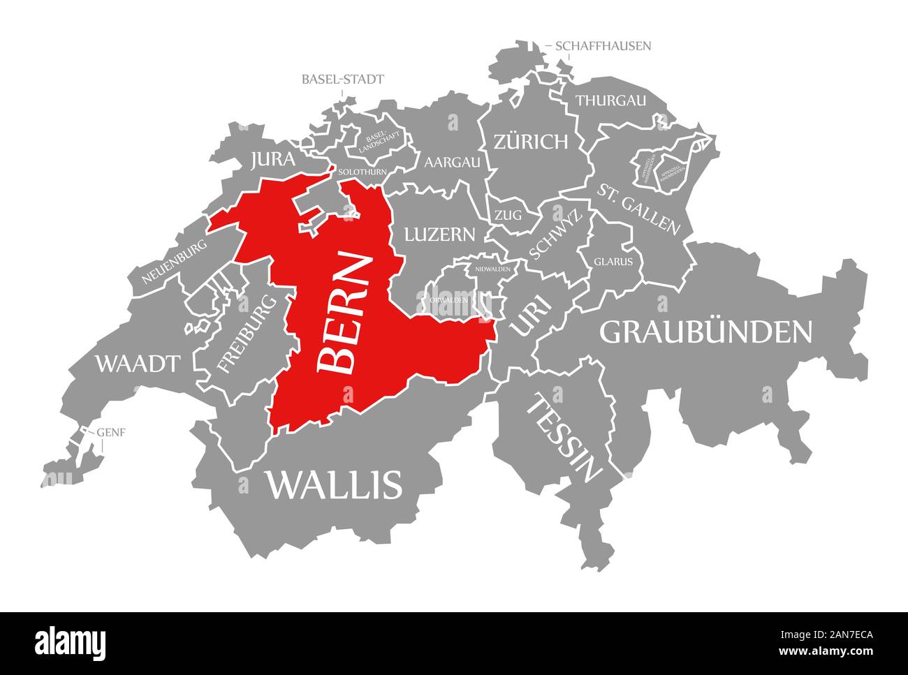 Bern red highlighted in map of Switzerland Stock Photo - Alamy