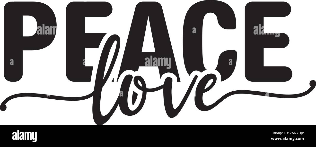 peace and love words with heart peace symbol, lettering typography ...