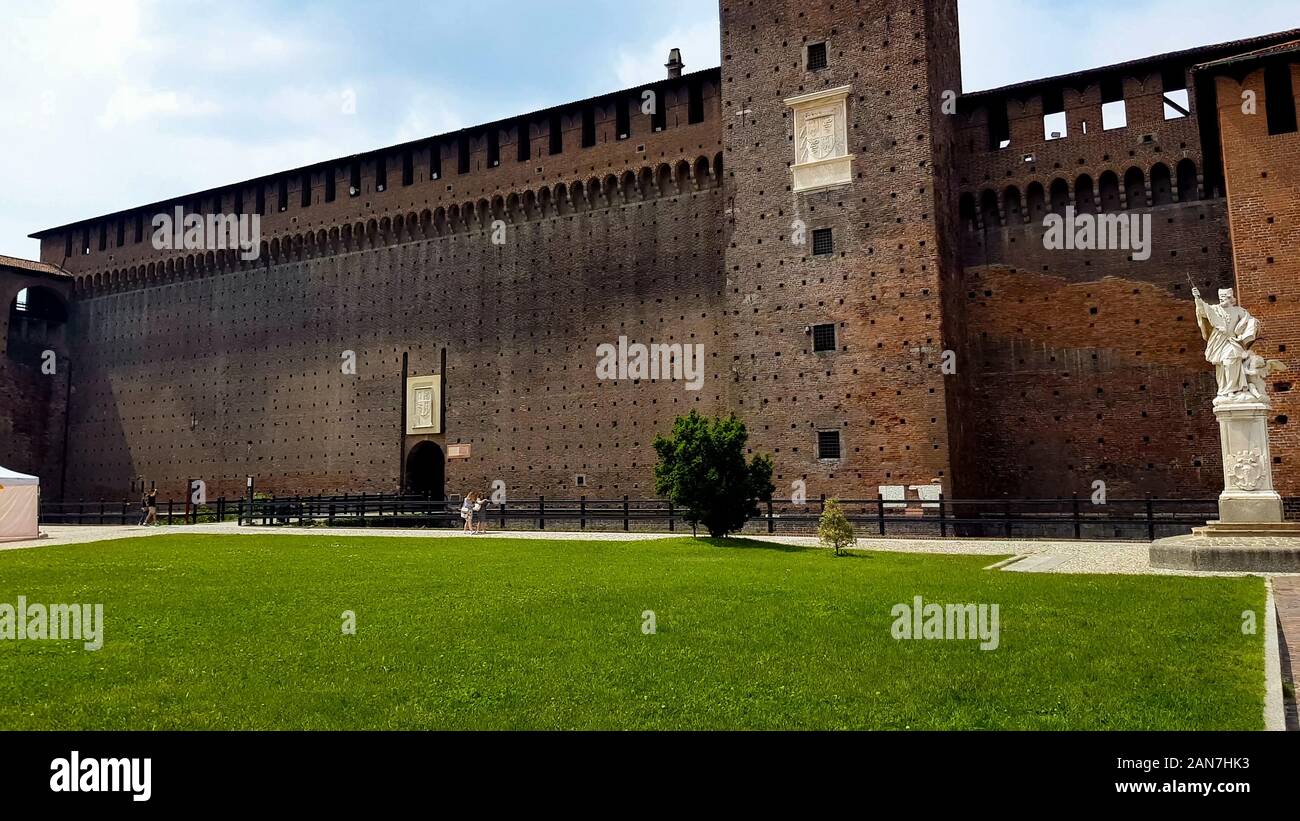 Walls on Sforza Castle in Milan, italian famous landmark, fortress ...