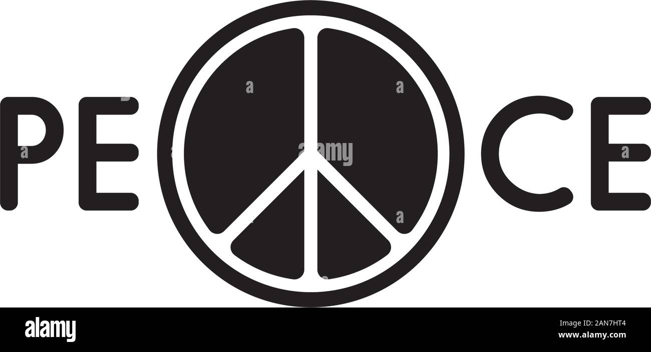 Peace text with symbol icon vector illustration, black and white Stock ...