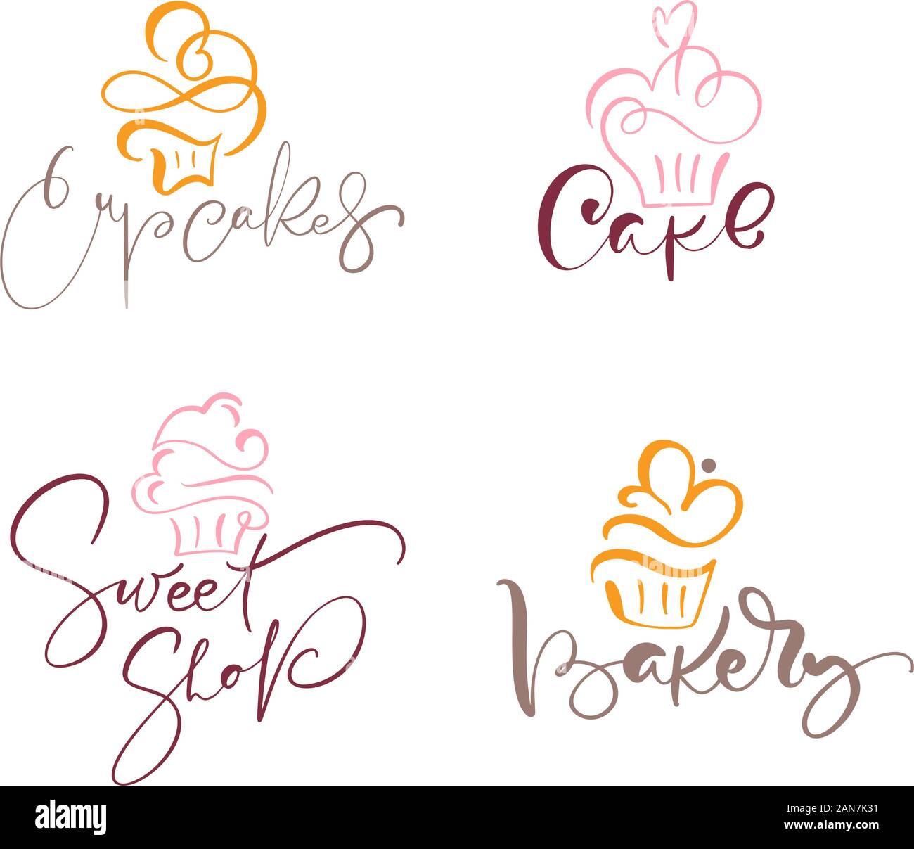 Set of four illustrations of cake vector calligraphic text with logo ...