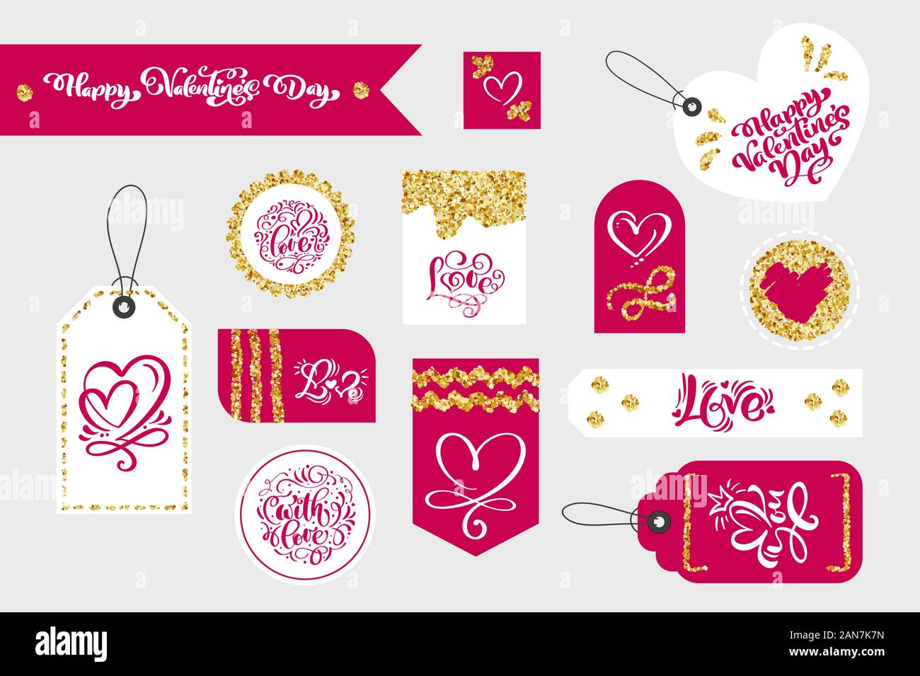 Set of Valentines Day gift tags typographic vector design with ...