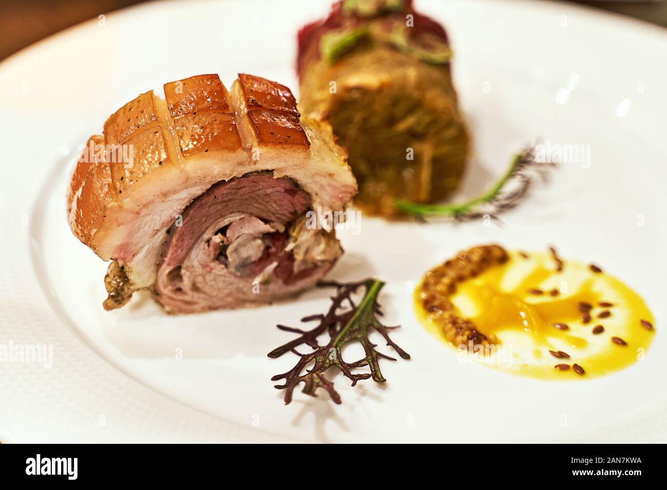 Haute cuisine food concept. Traidiontal Western Ukrainian pork meat ...