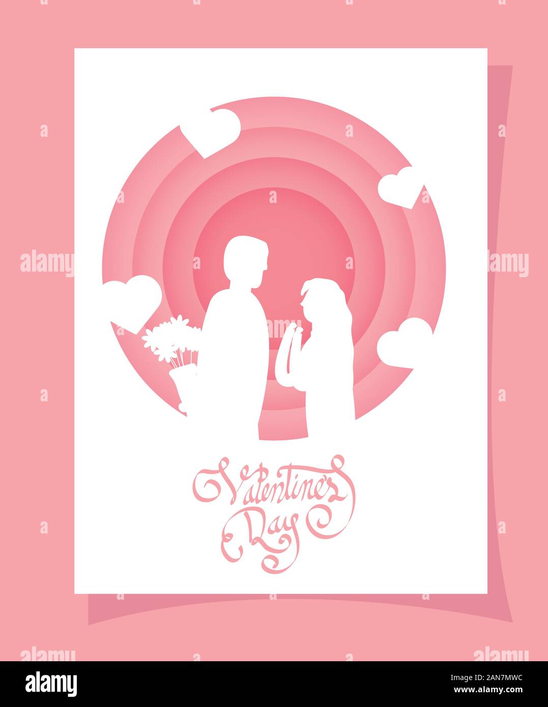 happy valentines day with lovers couple silhouettes Stock Vector Image ...