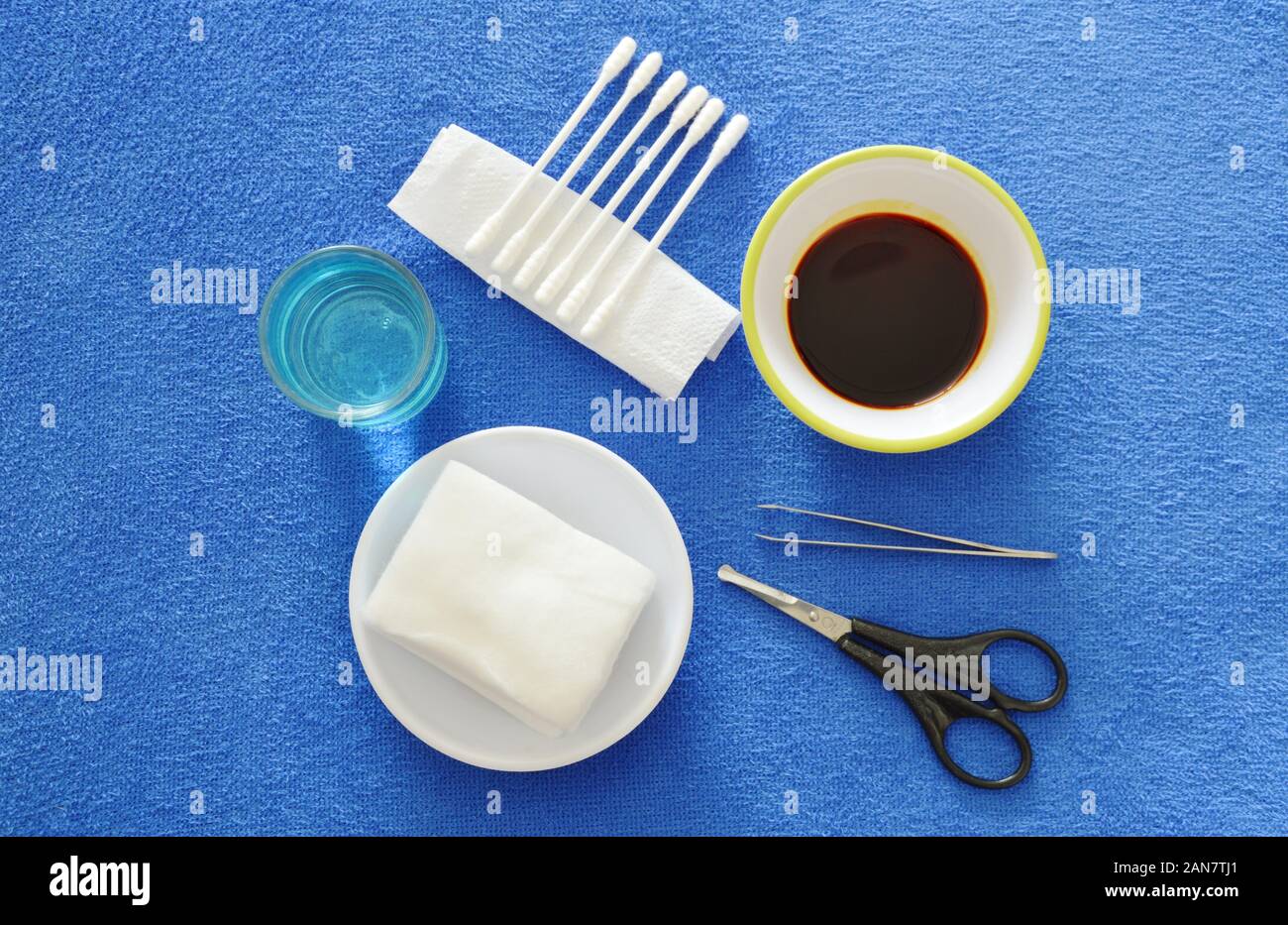 first aid kits for basic cleaning injury wound on blue valvet desk ...