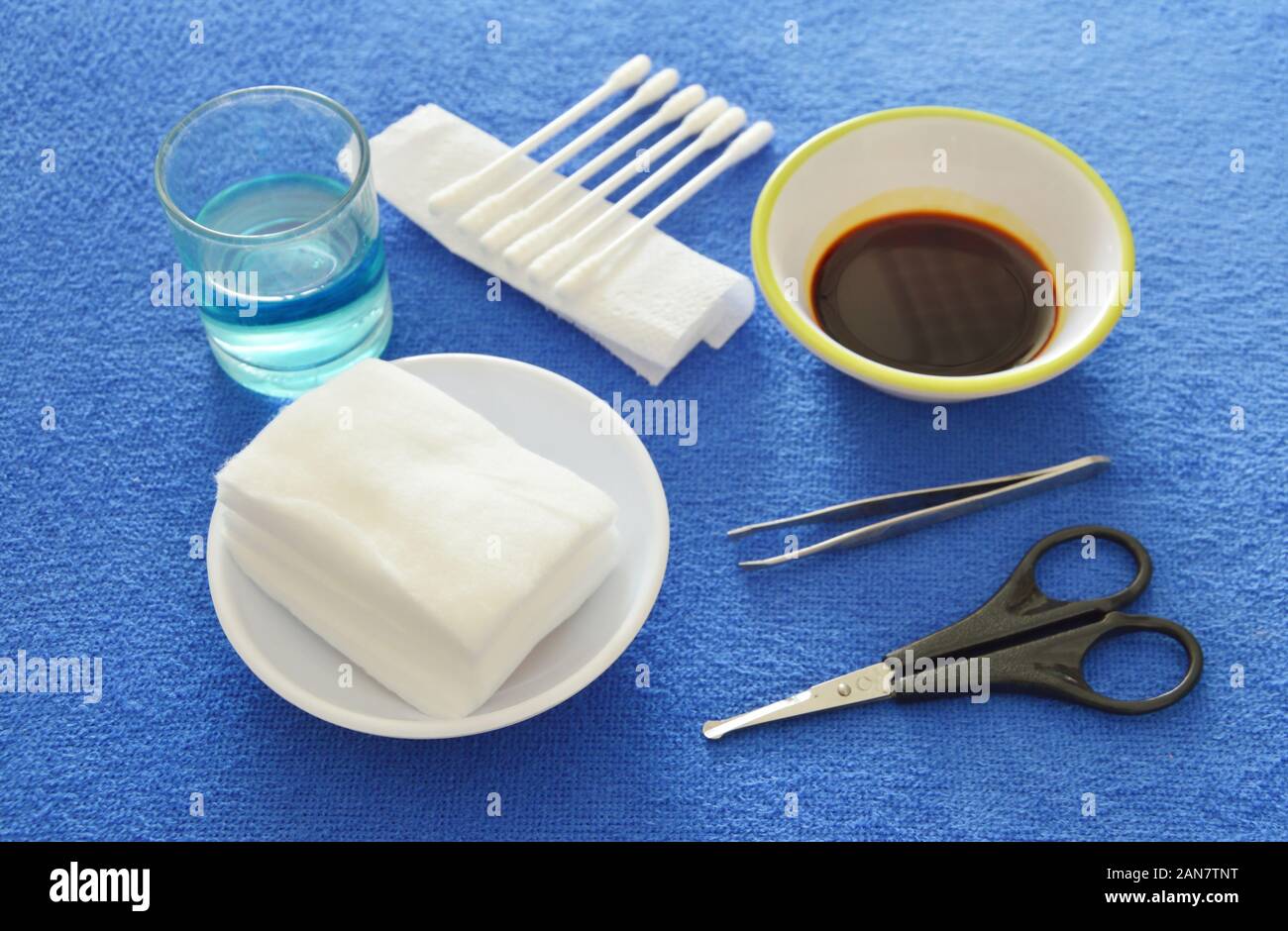 first aid kits for basic cleaning injury wound on blue valvet desk ...
