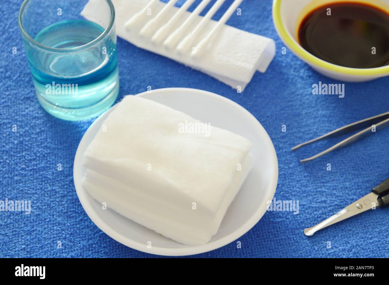 first aid kits for basic cleaning injury wound on blue valvet desk ...