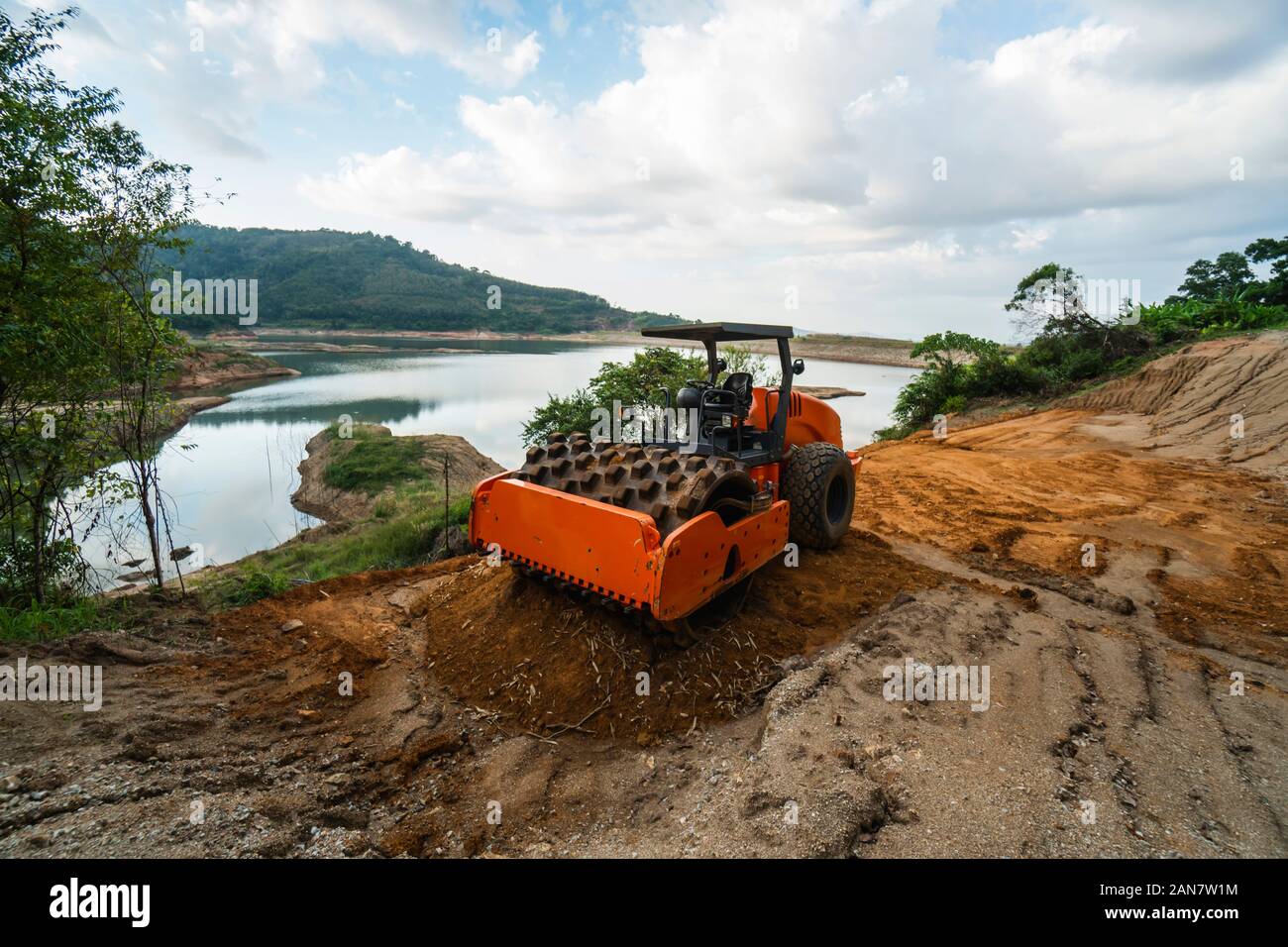 Soil compactor with vibratory padfoot drum. Heavy duty machinery ...