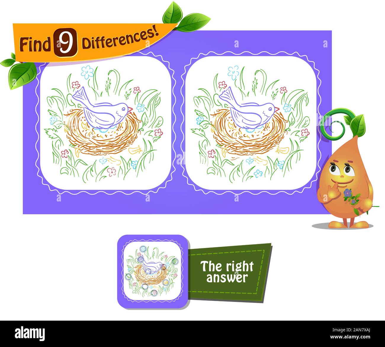 visual game for children and adults. Task game to find 9 differences ...