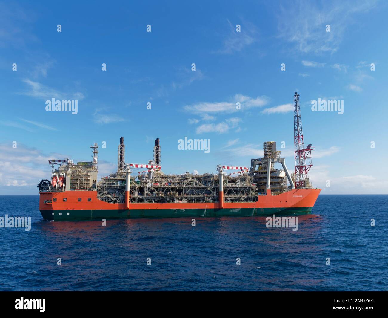 The Starboard side of the Glen Lyon FPSO on a bright sunny day West of ...
