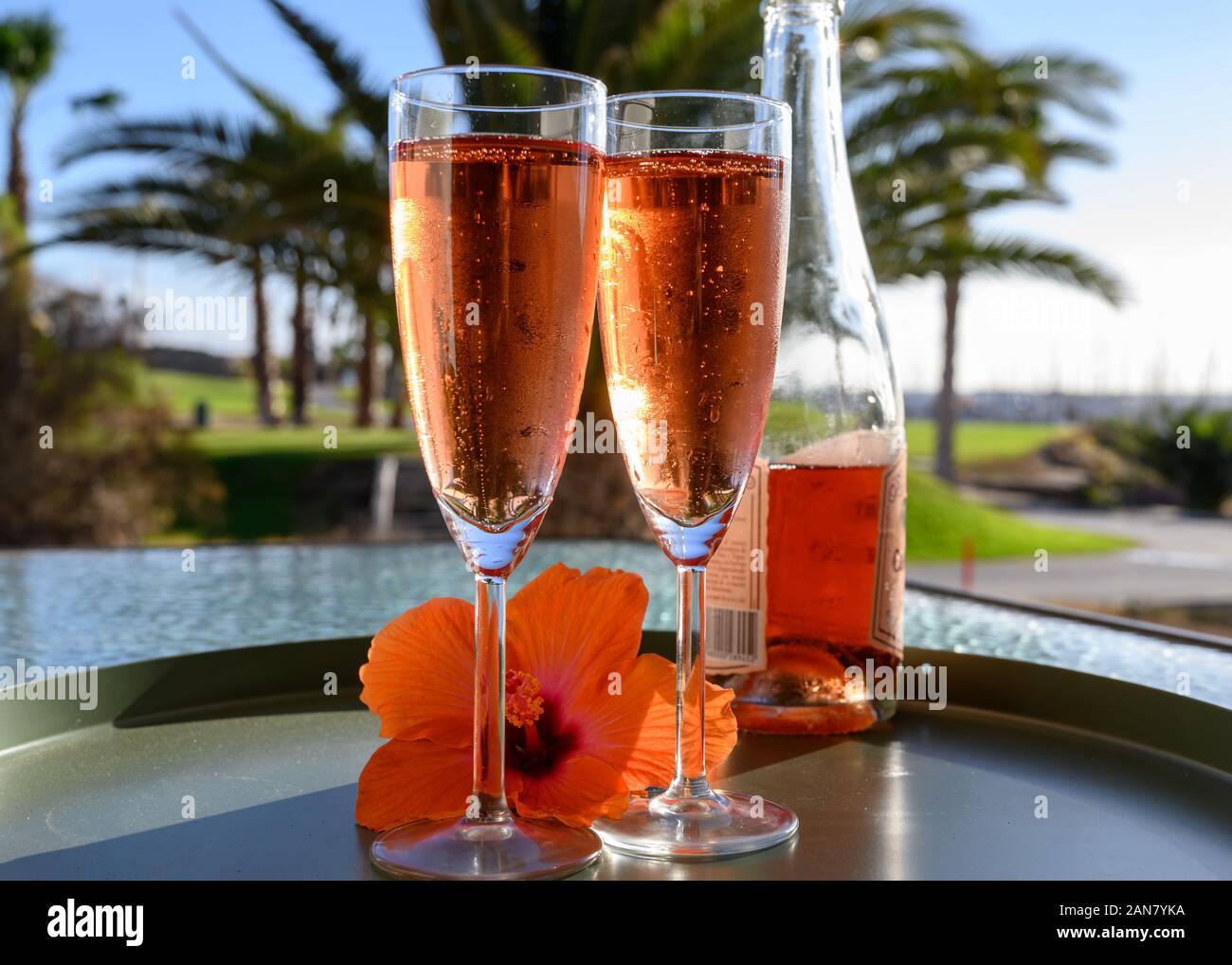 Couple sun palm table drink hi-res stock photography and images - Alamy